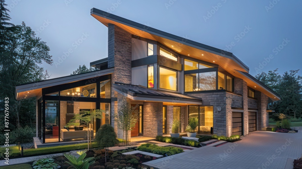 Suburban contemporary home with an angular roof design and passive ...