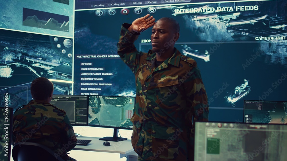 Military officer presenting the official custom salute etiquette ...