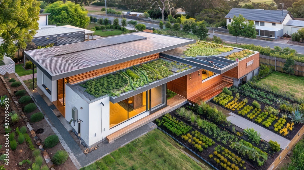 Contemporary suburban home with an advanced eco-friendly rainwater ...