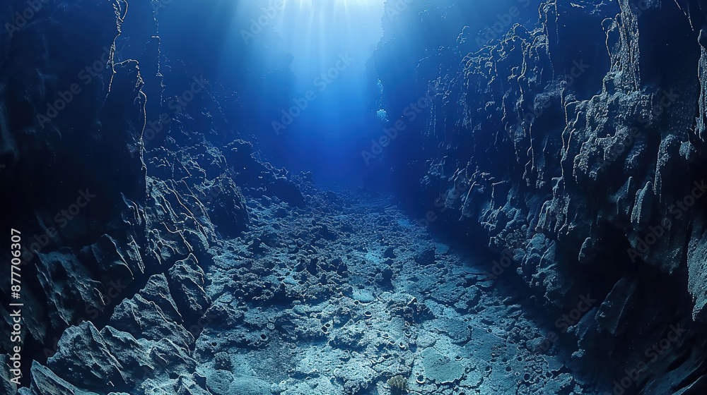 A rare underwater view of the Mariana Trench in the Pacific Ocean, in a ...