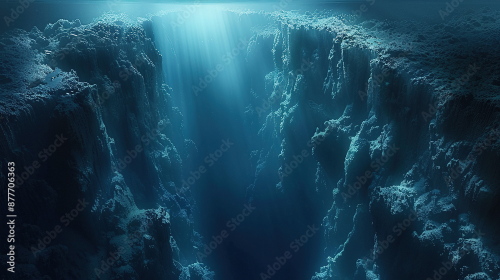 A rare underwater view of the Mariana Trench in the Pacific Ocean, in a ...