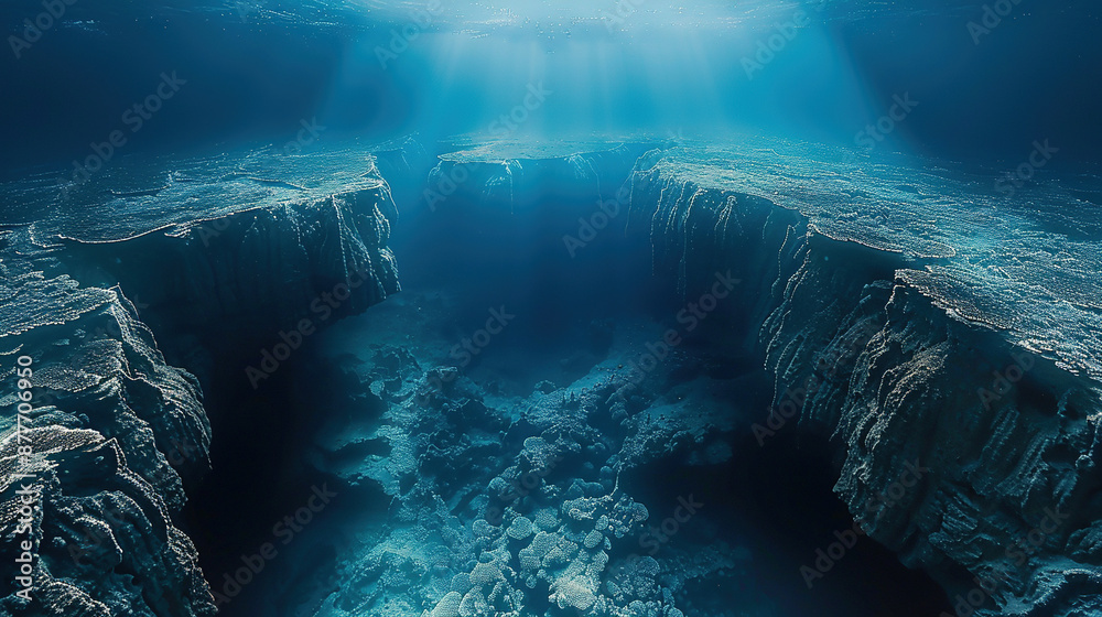 A rare underwater view of the Mariana Trench in the Pacific Ocean, in a ...