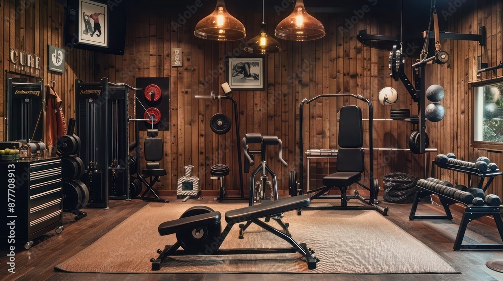 Mid-century modern suburban garage converted into a boutique home gym ...