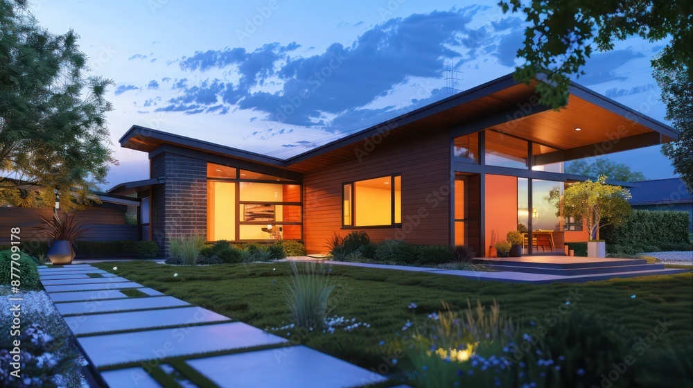 Mid-century modern suburban home with a custom exterior color scheme ...