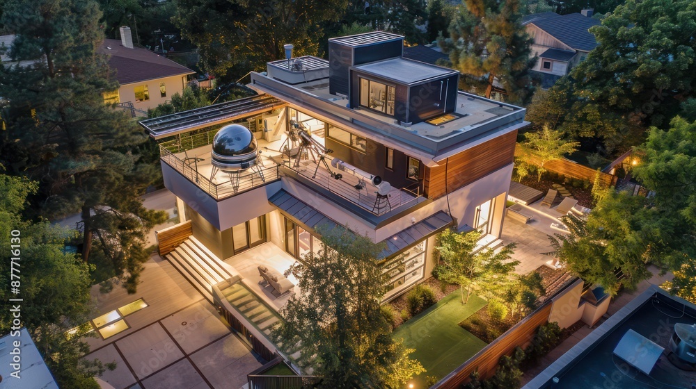 Suburban contemporary home with a backyard observatory for amateur ...