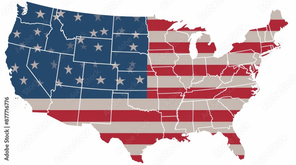 Map of the United States with each state colored to create a gradient ...