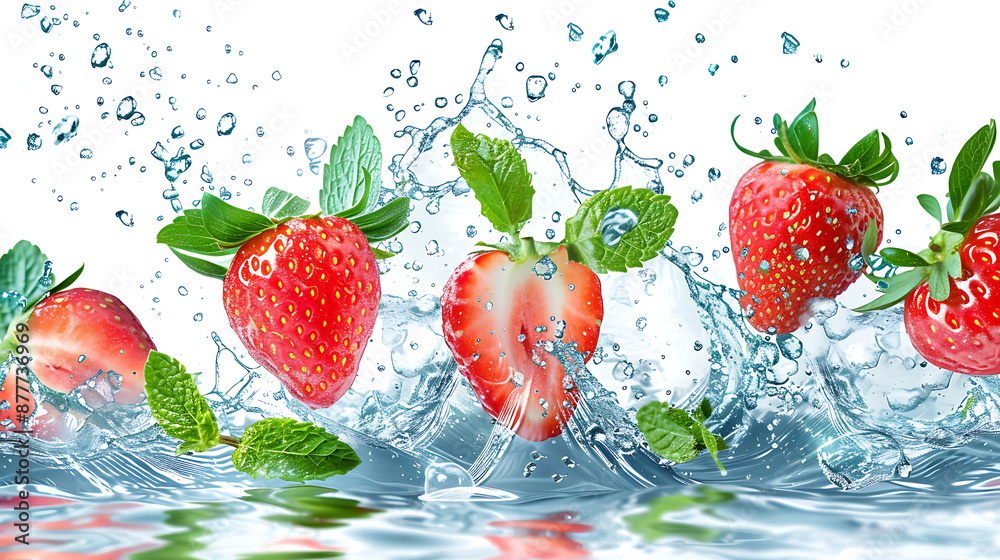 Strawberry water splash isolated on white transparent background, png ...
