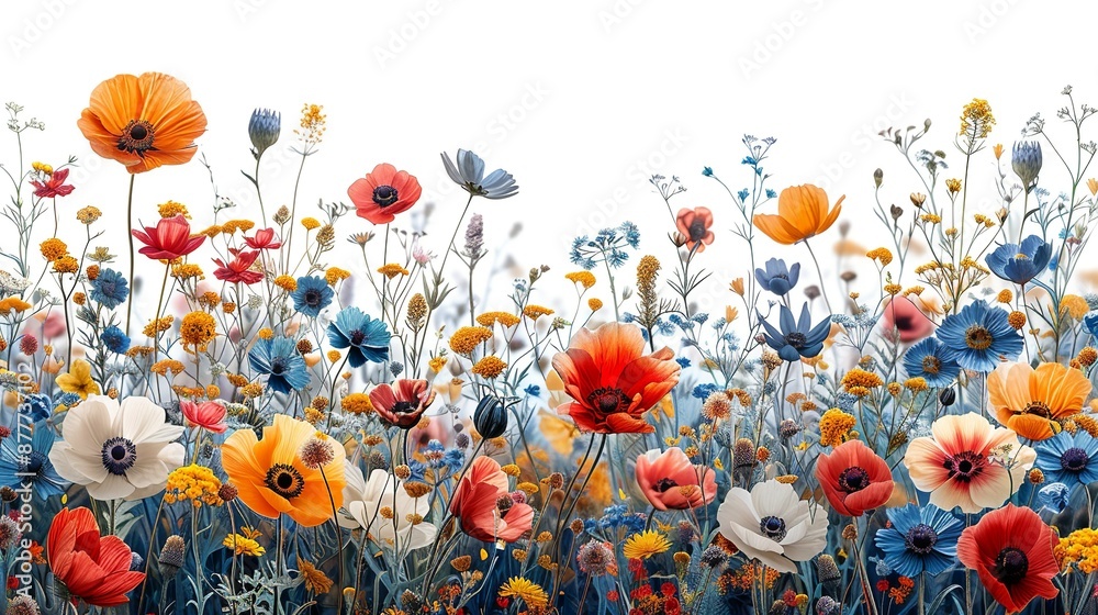 Colorful wildflowers in various shades and shapes create a lively and ...