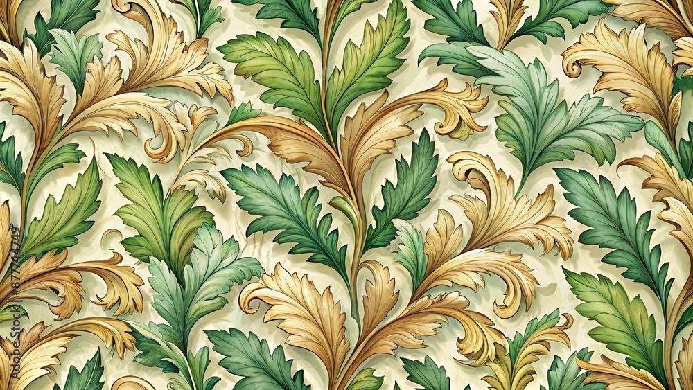 Seamless Acanthus leaves foliage pattern in a medieval vintage style ...
