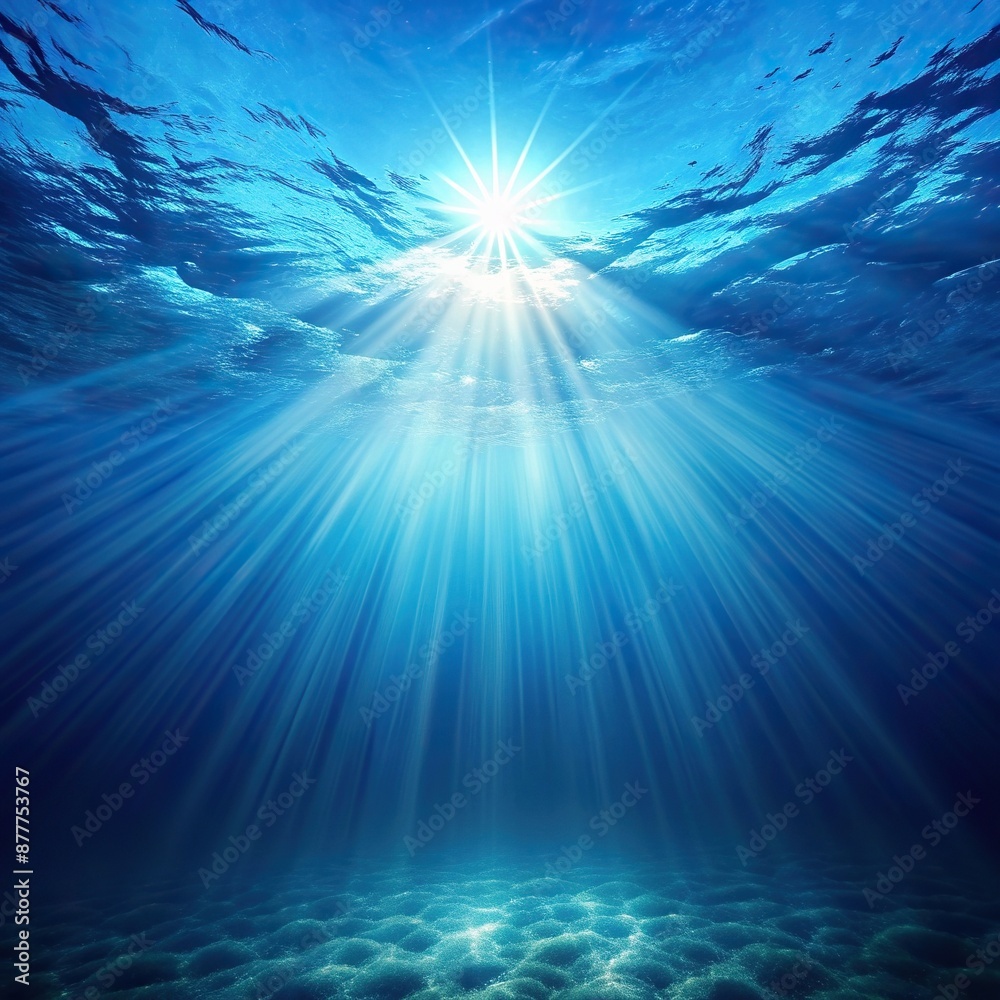 Deep Blue Water Background Sun rays under water blue ocean background ...