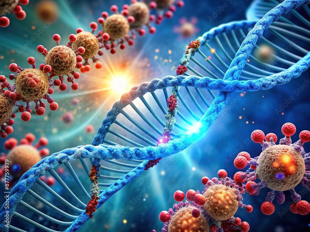 Illustration of gene silencing process showing messenger RNA helix ...