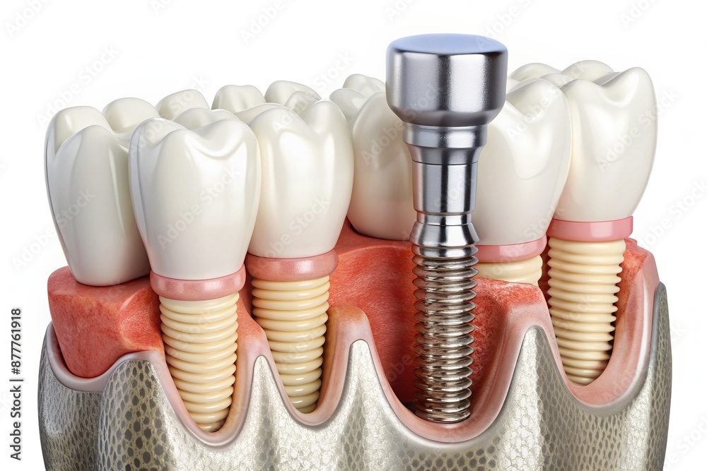 Realistic 3D illustration of two dental implant models portraying molar ...