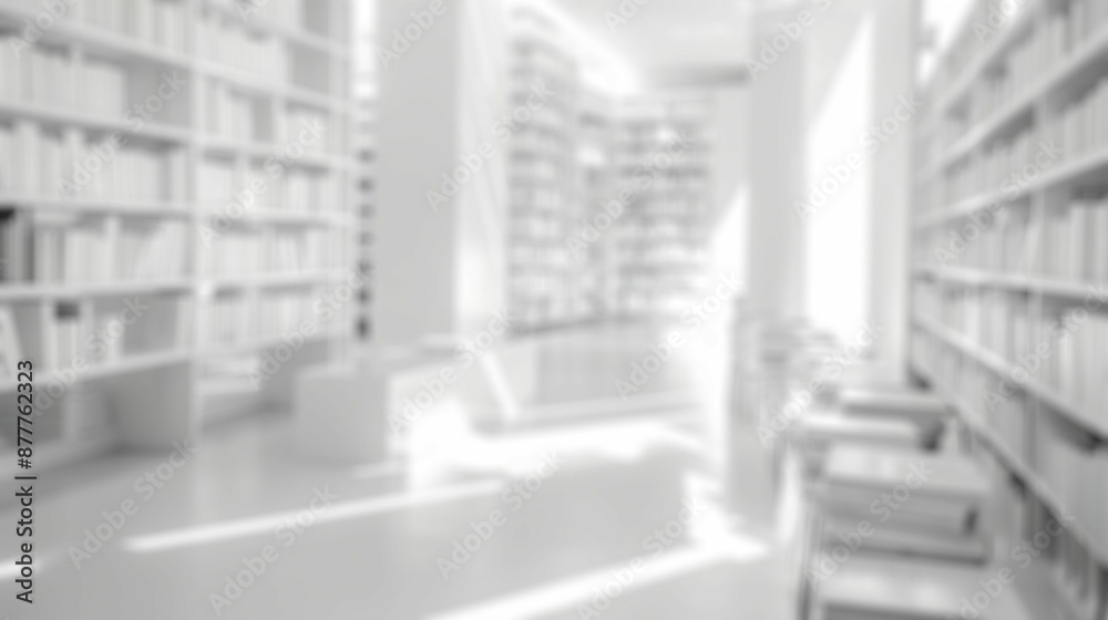 Blur background of public clean library with white minimal furniture ...