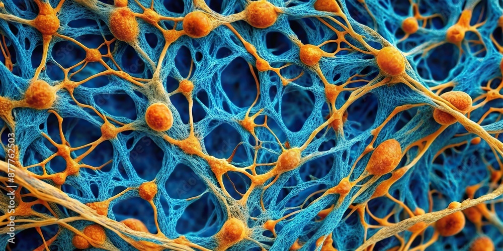 Microscopic structure fibrous connective tissue Intertwined spongy blue ...