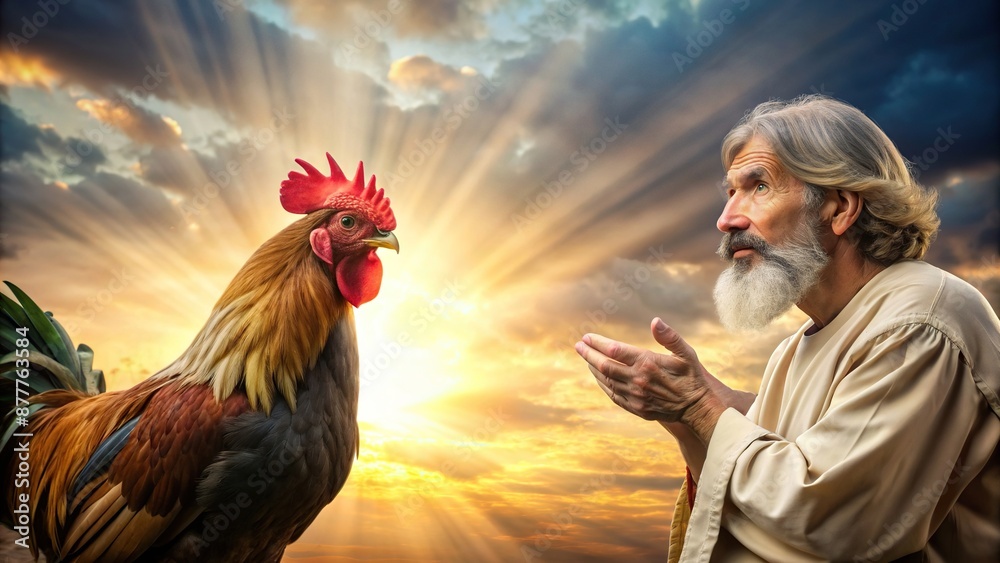 crowing rooster and the apostle Peter repenting of the denial of the Lord, Lord, Peter, crowing ...
