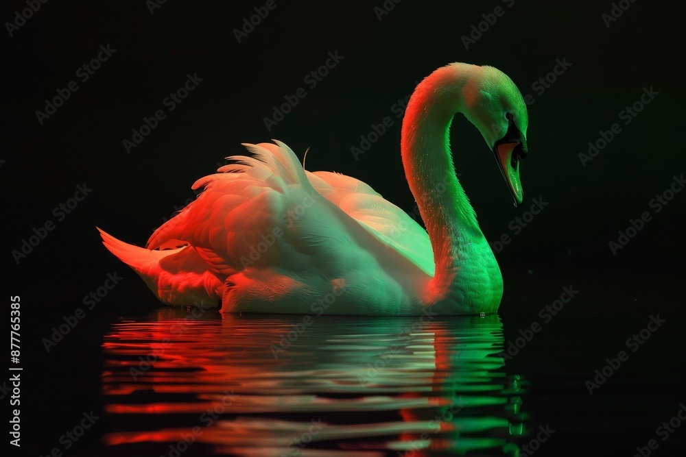 Mystic portrait of Whistling Swan, full body view, isolated on black ...