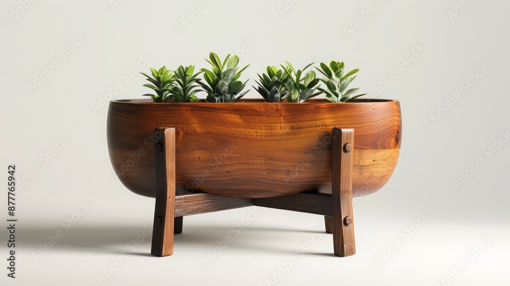 Craftsman-style planter with a wooden base and legs, designed for ...