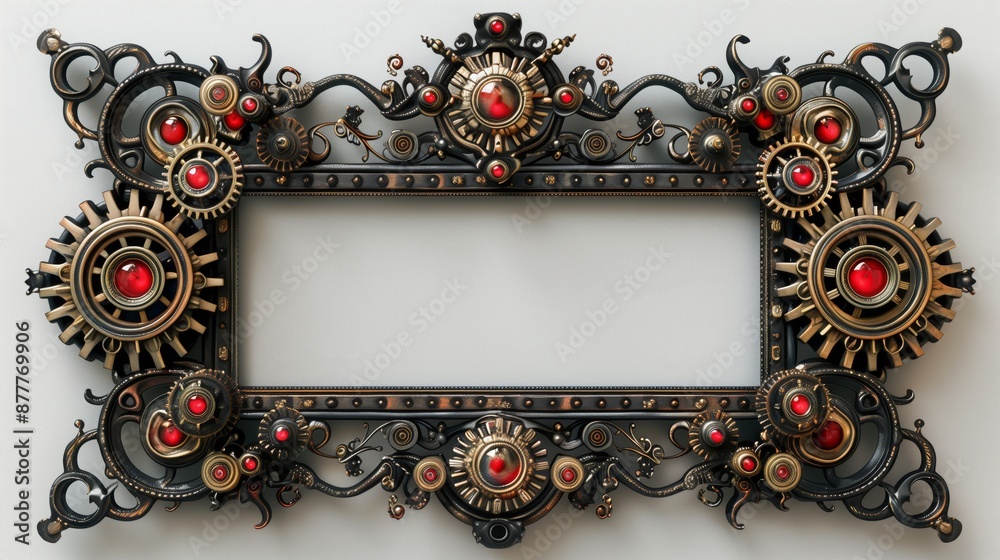 rectangular, decorative frame in steampunk style on a dirty white ...