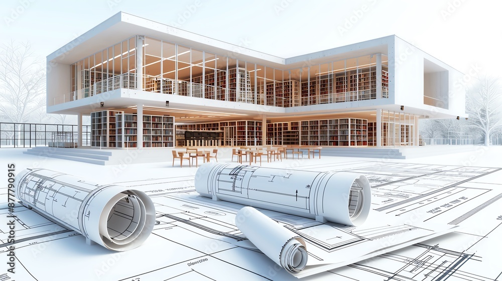 Blueprint of a mechanical library with automated book retrieval systems ...