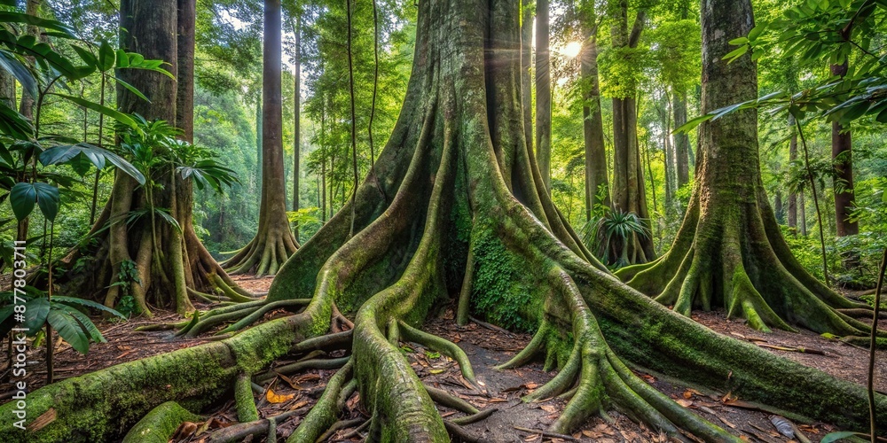 Forest interior, Venezuela. Tree trunks carry nutrients between the ...