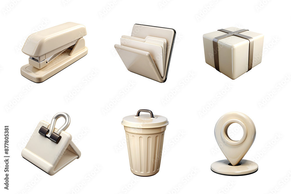office set collection icon classic white color in plastic 3d style ...
