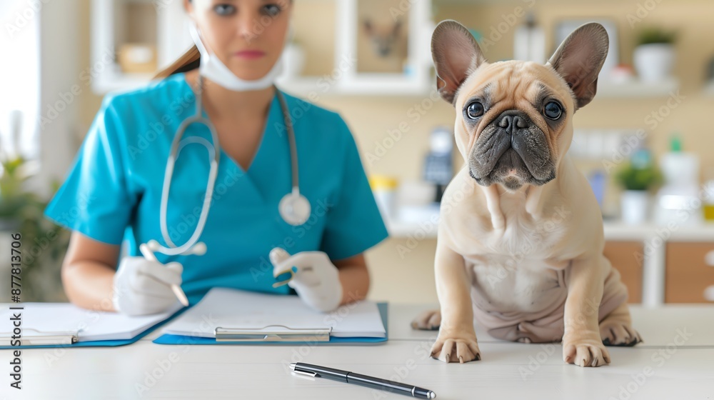 A vet assessing a pet, identifying symptoms, and documenting findings ...