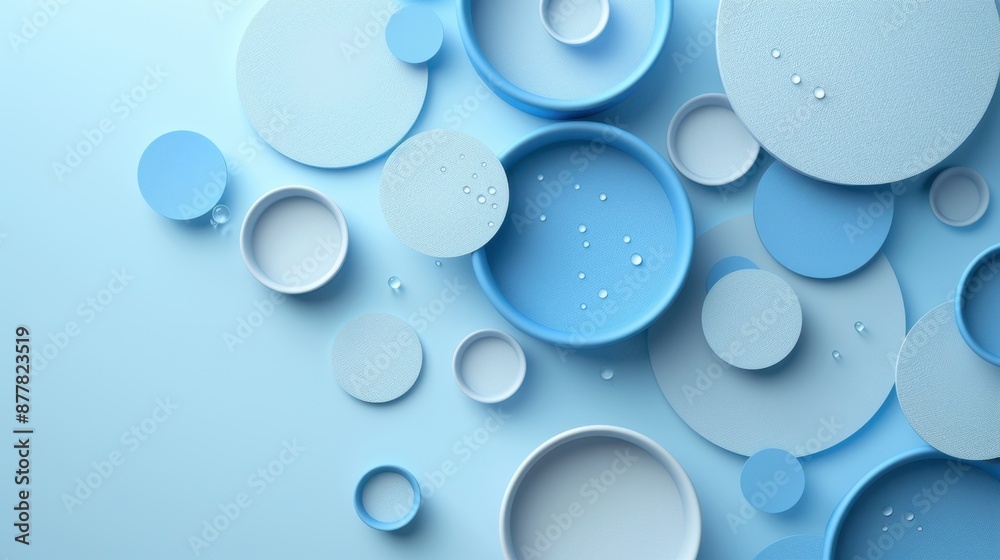 Aesthetic composition of abstract blue forms and circles on a soft ...