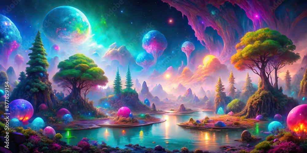 Fluorescent Dreamy Mystical colorful glowing fantasy world Imagination ...
