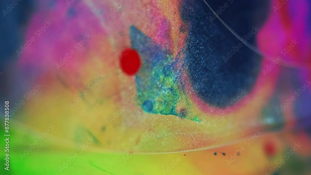 Paint splash. Gel fluid. Blur pink blue red color glitter translucent ...