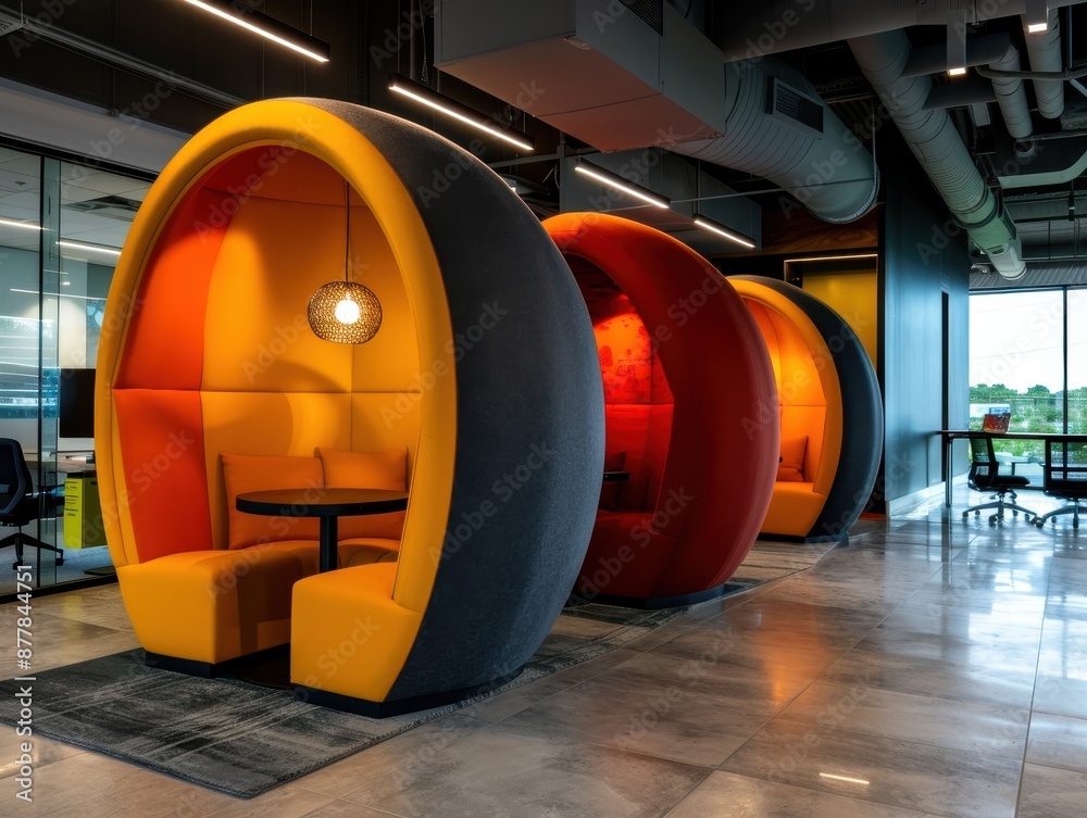 Modern Office Space with Unique Pod Seating and Contemporary Design ...