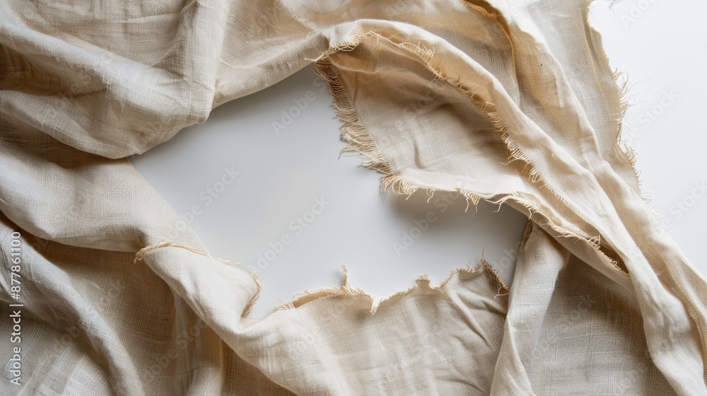 Ripped cloth on white backdrop for textures with hole in beige cotton ...