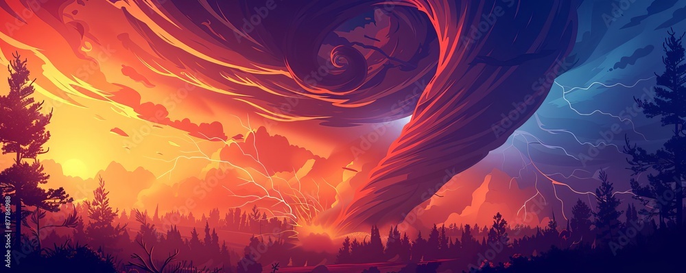 A powerful and destructive tornado flat design side view natural ...