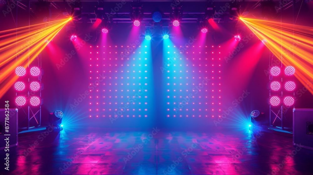 Stage lights at music festival flat design top view concert theme vivid ...