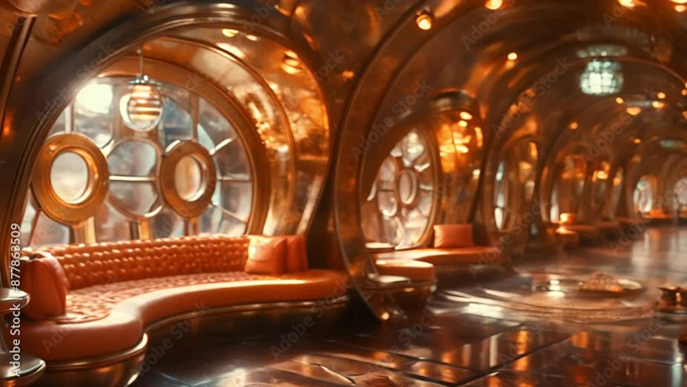Video animation of a luxurious spaceship interior with a retro ...