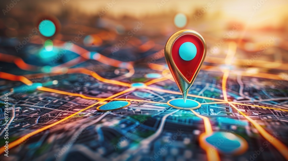 ภาพประกอบสต็อก find your way location marking with a pin on a map with ...