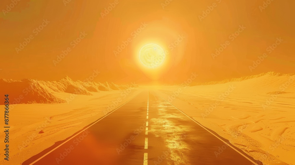 A highway with a dashed white line down the center, stretching into the ...