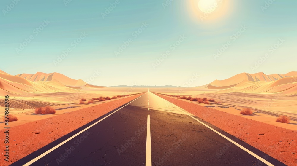 A highway with a dashed white line down the center, stretching into the ...