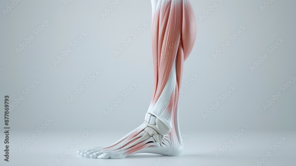 Detailed anatomical illustration of human leg muscles, tendons, and ...