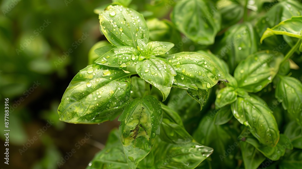 Basil affected by powdery mildew, a common fungal disease, shows white ...