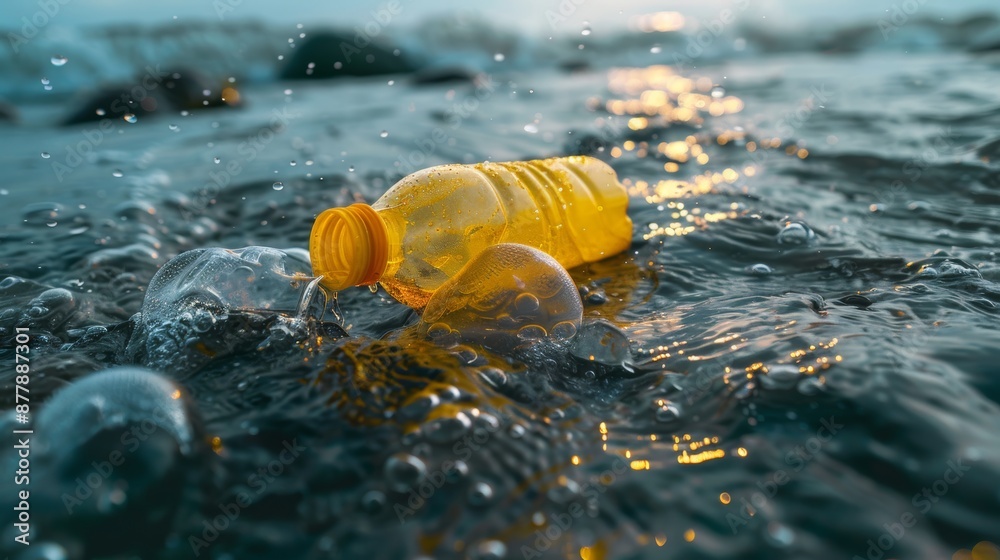 Plastic bottle floating in water,pollution,environmental problem ...