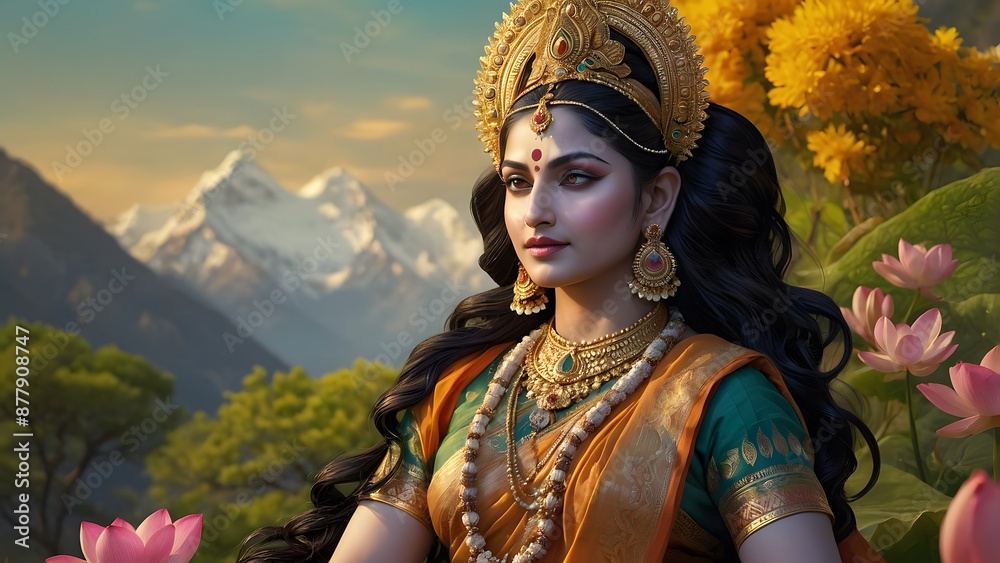 One of the Hindu gods, Parvati, with a divine background Stock ...