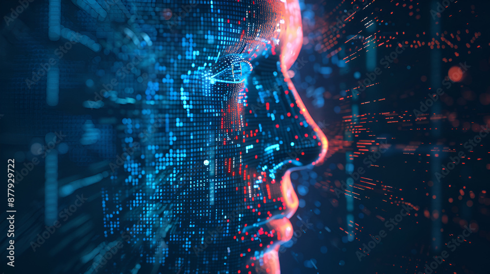 digital men face with connect circuit board data vector 3d. futuristic ...