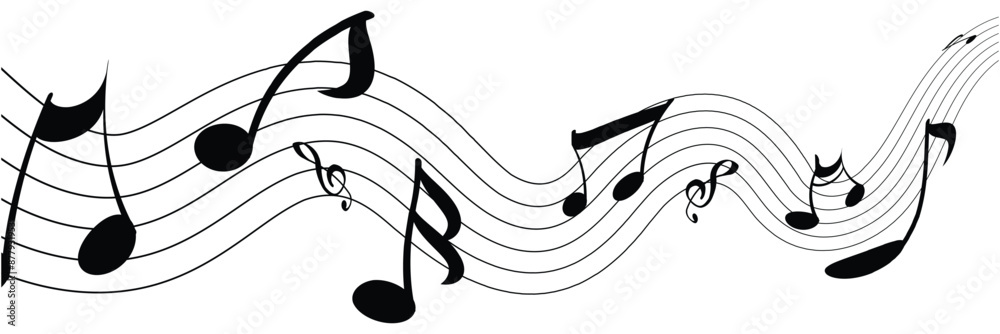 Music notes wave isolated, group musical notes background for stock ...