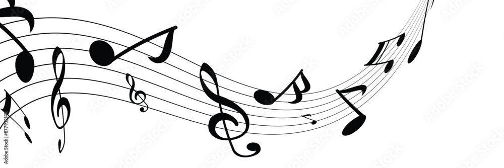 Music notes wave isolated, group musical notes background for stock ...