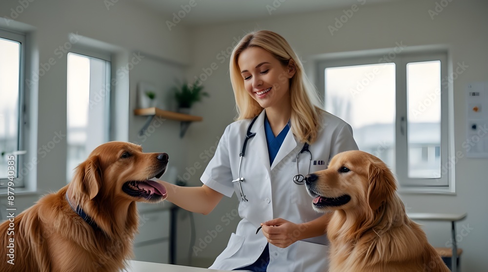 Beautiful Female Veterinarian Petting Noble Golden, Desktop Wallpaper ...