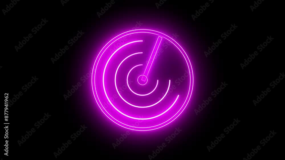 Neon light glowing pink color radar screen animation icon radar ...