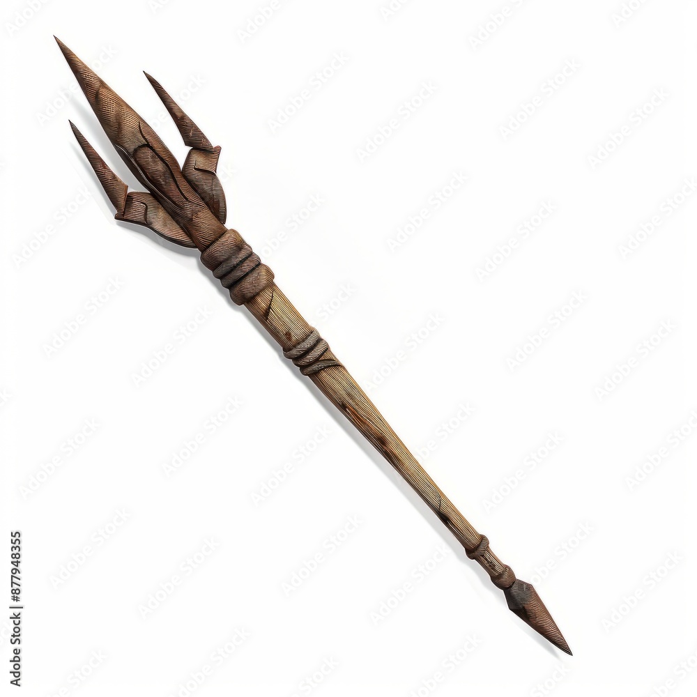 3D Render, Low Poly style of a Mesolithic harpoon with barbed tip, on ...