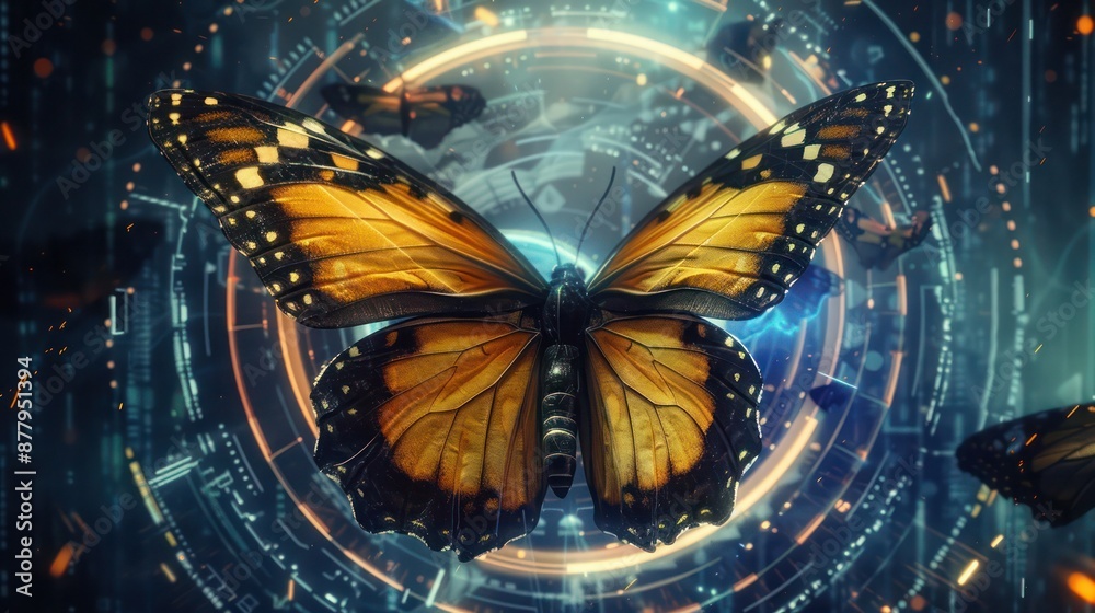 Digital artwork showing the metamorphosis of a butterfly in a ...