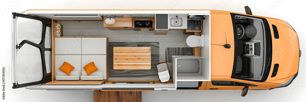 show s 2d floor plan layout for a sprinter van conversinos with white ...
