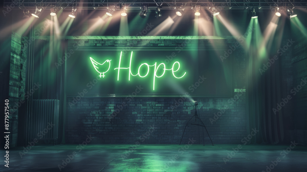 Hope symbol concept image with green neon lights forming the word hope ...